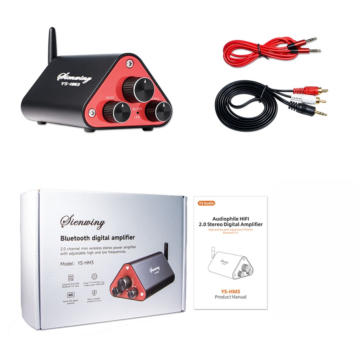 Усилитель звука YS-HM3 Hi-Fi 2.0 стерео цифровой двухканальный 50Wx2 TPA3116 с адаптером питания/без адаптера питания US Plug/EU Plug V5.4 USB AUX 15 метров 2-8Ω 20Hz-20KHz NE5532*2