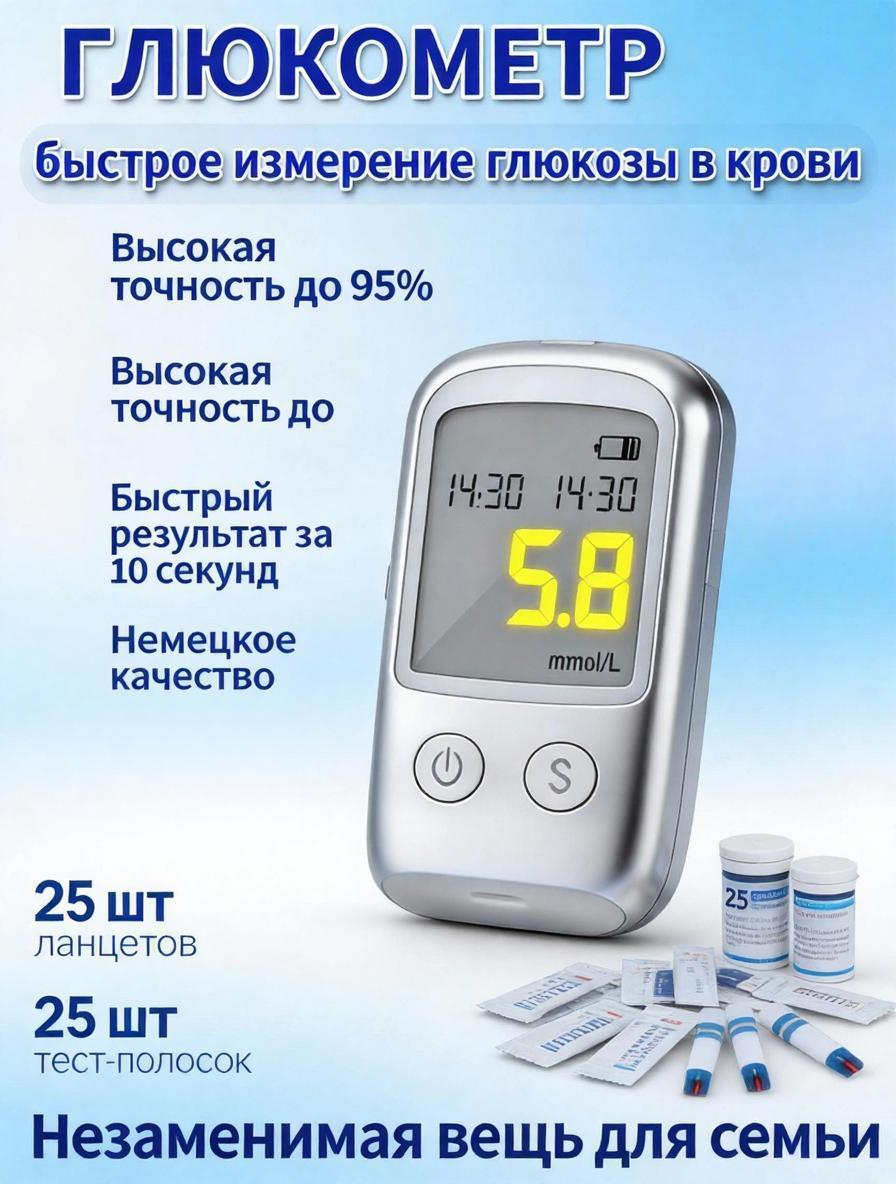 Набор мониторов уровня глюкозы в крови с тест-полосками x 25и ланцетами x 25