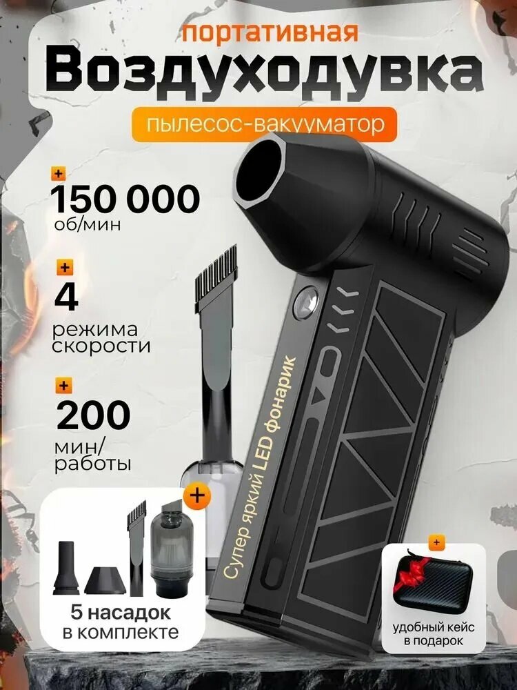 Воздуходувка пылесос портативная аккумуляторная, Ветродуйка с функцией пылесоса / Воздуходувка для компьютера, Турбовентилятор