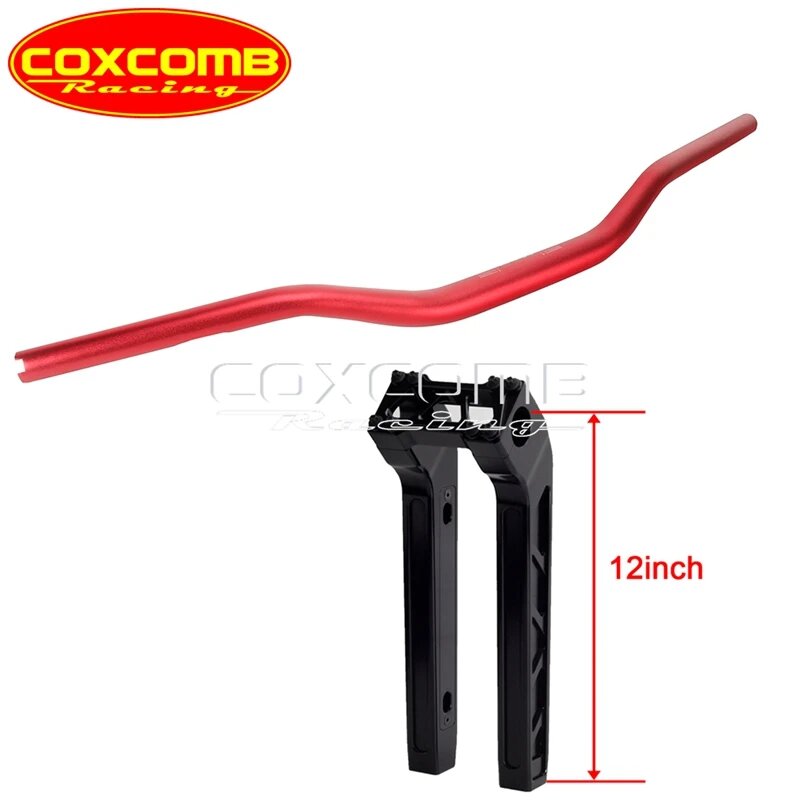 Руль для Harley Softail Street Bob Low Rider Dyna FXBB FXBR FXD 32 мм, запрещенный руль 1-1/4 дюйма, стойка на руль 4-14 дюймов Красный, 12inch red