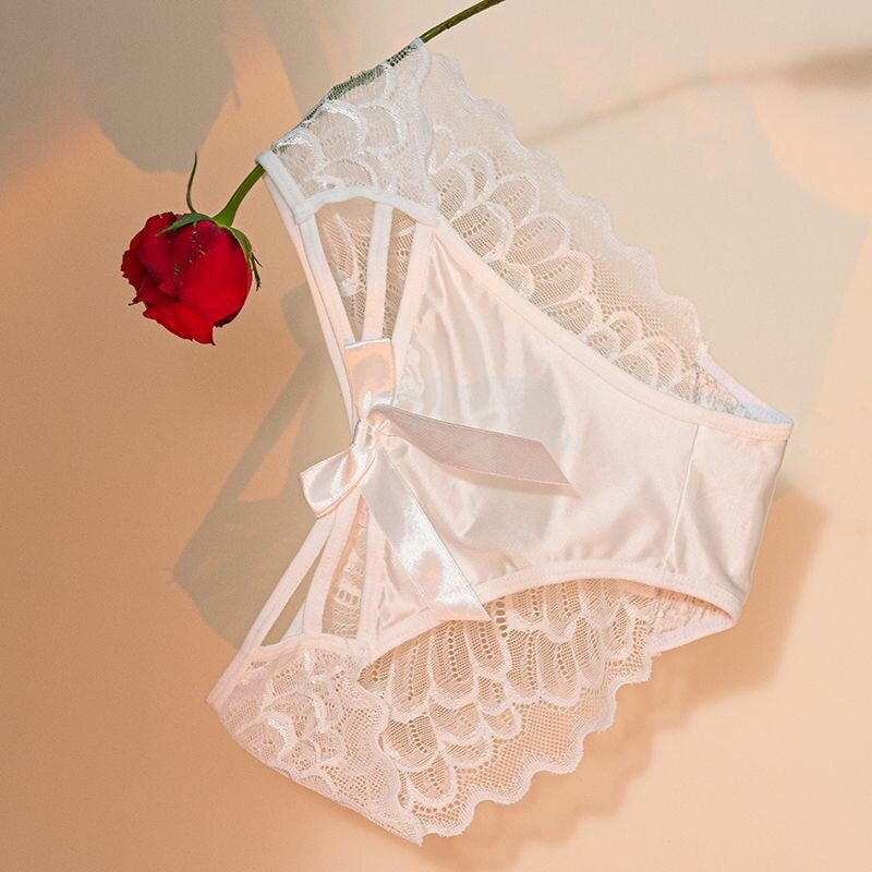 Частные сексуальные трусики для женщин с кружевным краем и бантом, студенческие трусики, перекрестные бесшовные трусики из чистого хлопка, летние треугольные трусики