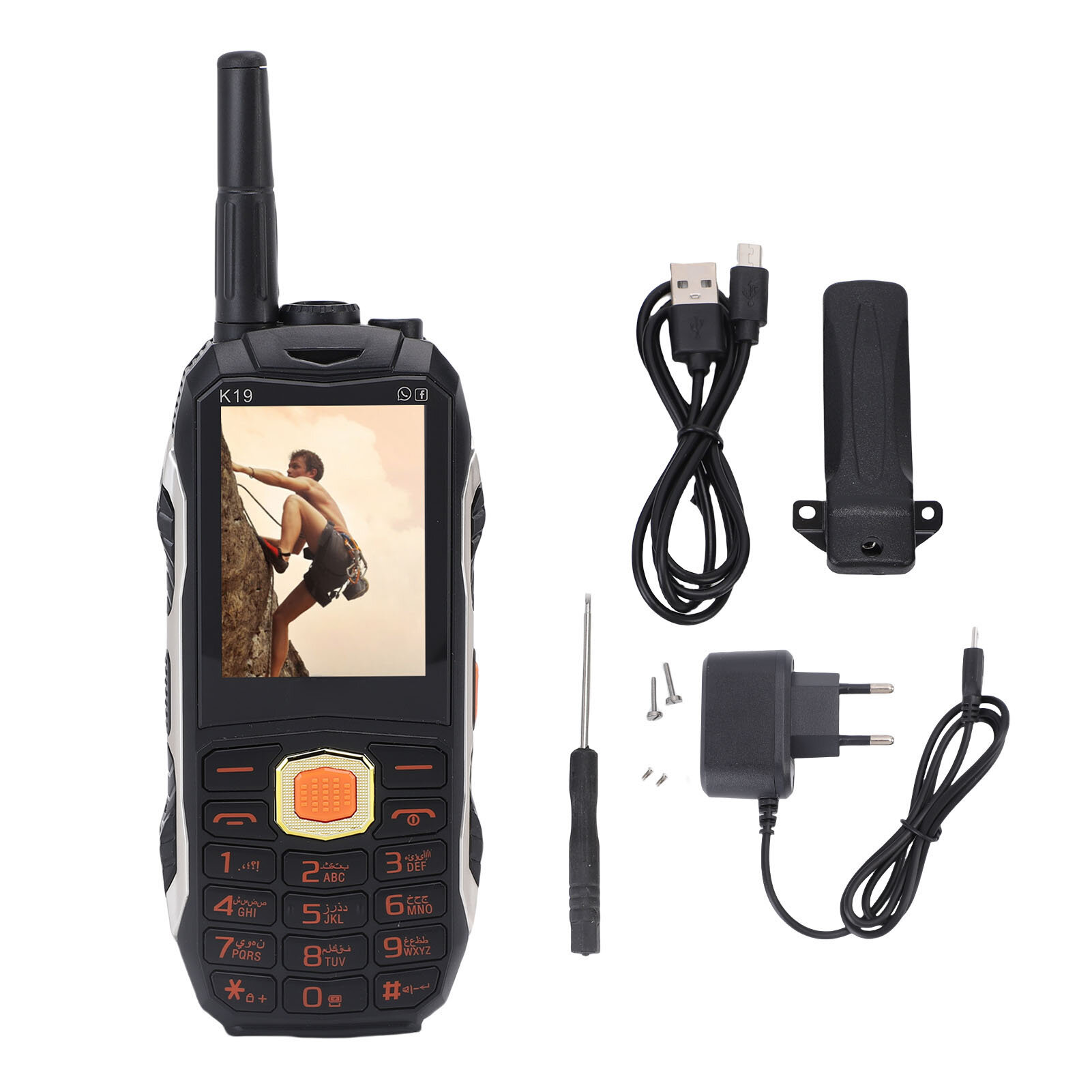 Разблокированный мобильный телефон 2G GSM, аккумулятор 22000 мАч, большой кнопочный разъем, громкий звук, 4 слота для SIM-карт, съемная антенна, фонарик, водонепроницаемый, черный, вилка европейского стандарта.