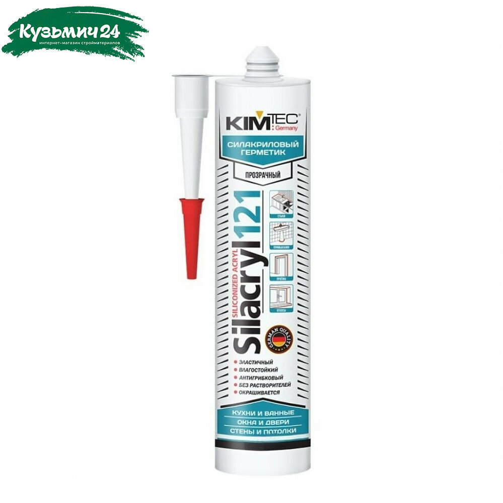 Герметик силакрил Kim Tec 121 02-04-73, для окон и дверей, прозрачный, 280 мл, 1 шт.