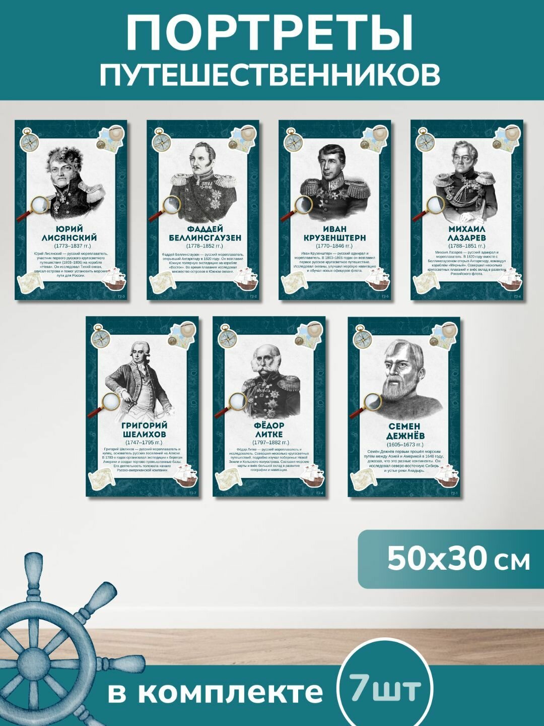 Набор путешественников из ПВХ пластика 7 шт. Портреты (300*500 мм.) (Ф)