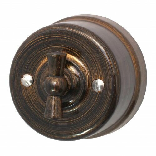 Выключатель двухклавишный BIRONI поворотный накладной монтаж пластмасса бронза