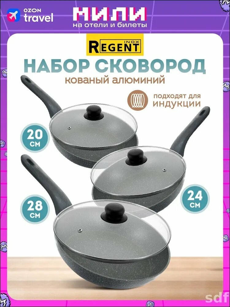 Сковорода Сковороды для индукционной плиты Regent inox, 20.28 см, с крышкой, с фиксированной ручкой