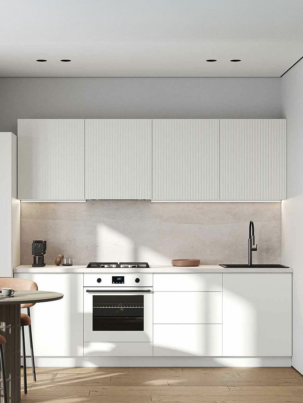 Кухонный гарнитур Комби 2.4 м, мебель для дома и кухни, Белый / Бланж