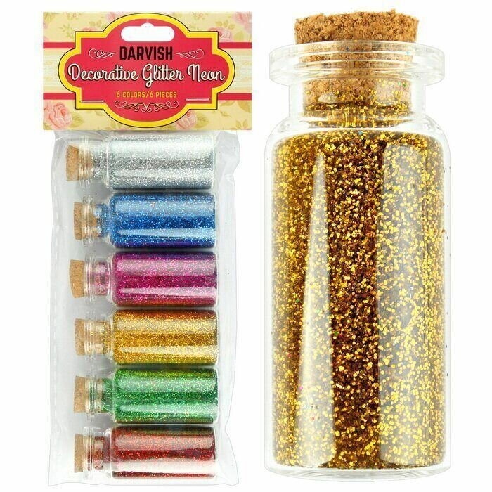 Блестки 6 цветов в наборе "металлик" в бутылочках, блистер, Darvish