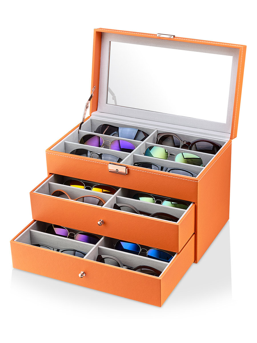 Шкатулка для очков / Коробка для хранения дома / Шкатулка для часов / Футляр для украшений и мелочей Glasser-18-orange