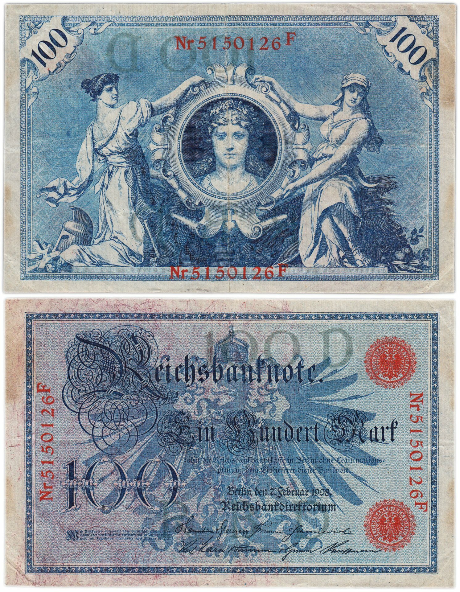 Германия 100 марок 1908 красная печать