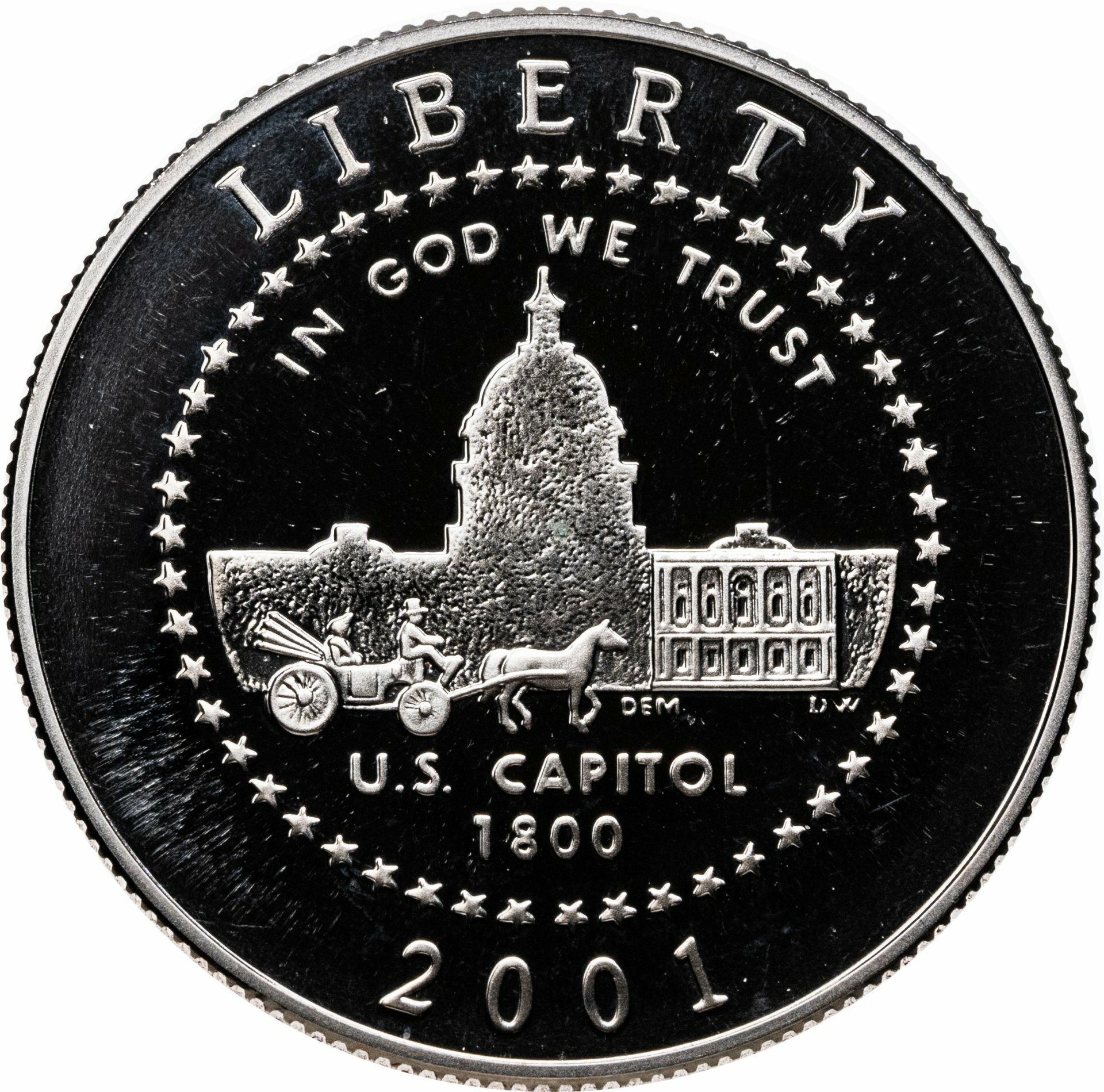 США 1/2 доллара dollars 2001 "Центр посетителей капитолия США", Мельхиор медь-никель, в сохранности Proof