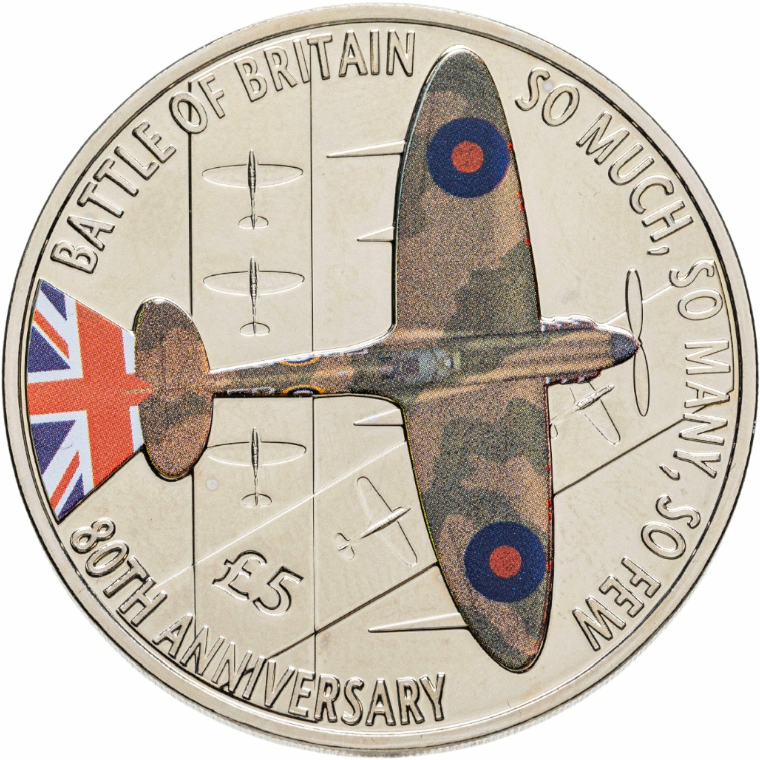 Гернси 5 фунтов 2020 Битва за Британию, Мельхиор медь-никель, в сохранности UNC