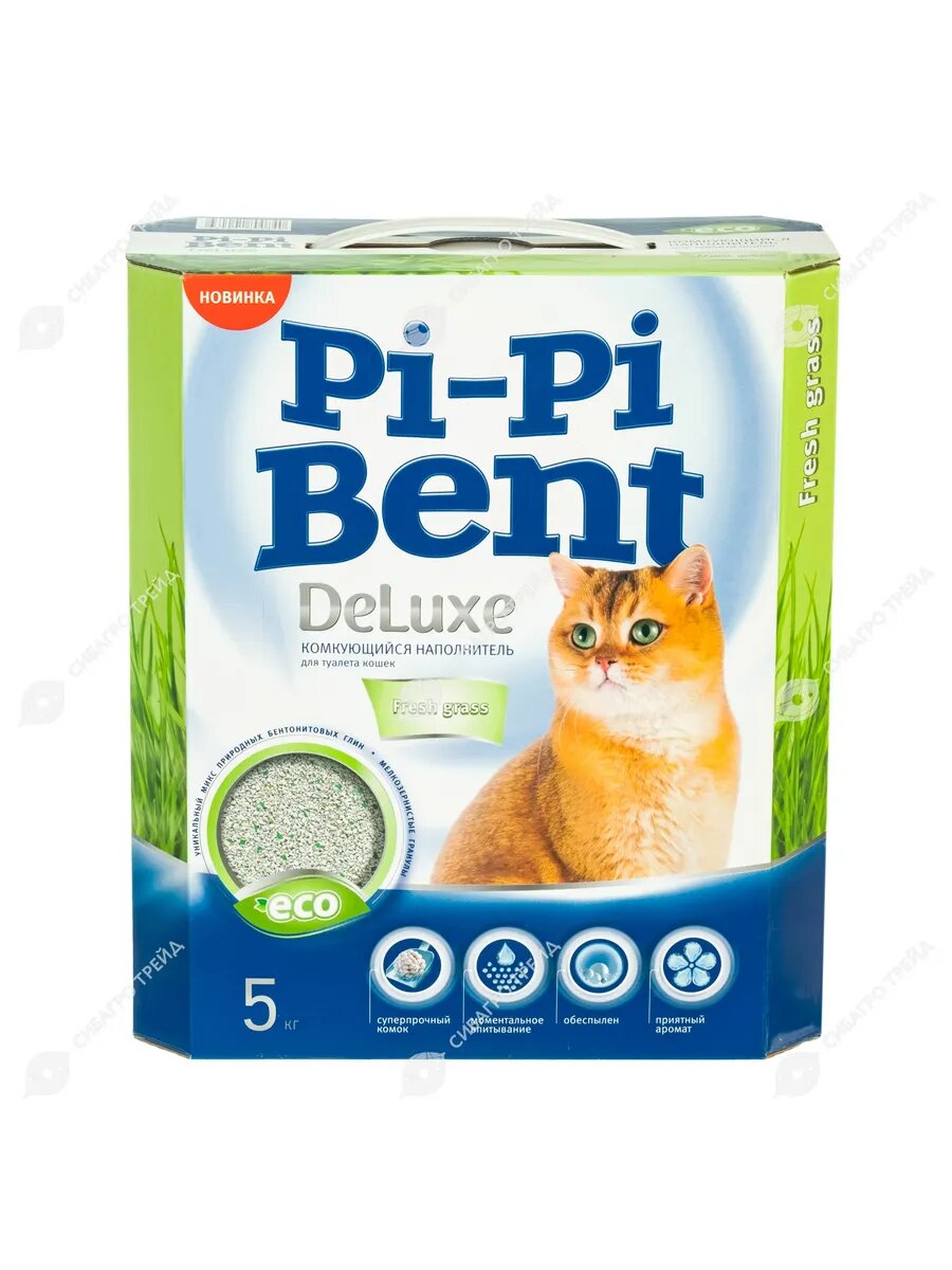 Наполнитель Пи-Пи-Бент Deluxe Fresh grass (коробка) 5кг