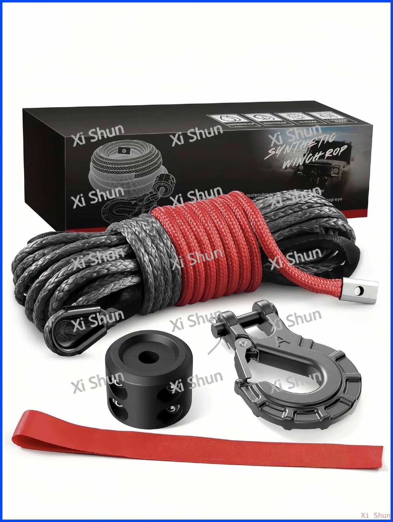 Синтетический трос для лебедки 6мм x 15м с крюком и стопором