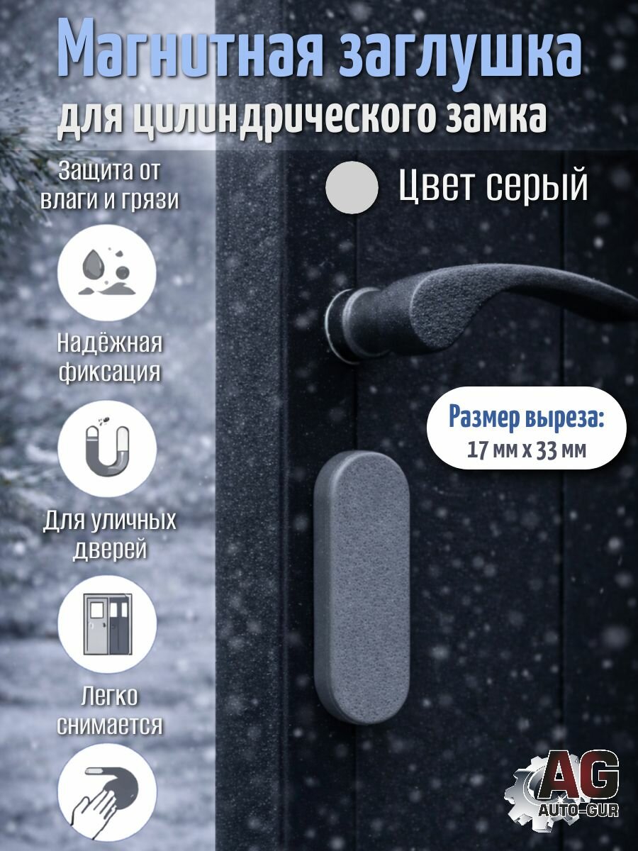 Накладка на цилиндрический замок на магнитах серая, защита от непогоды