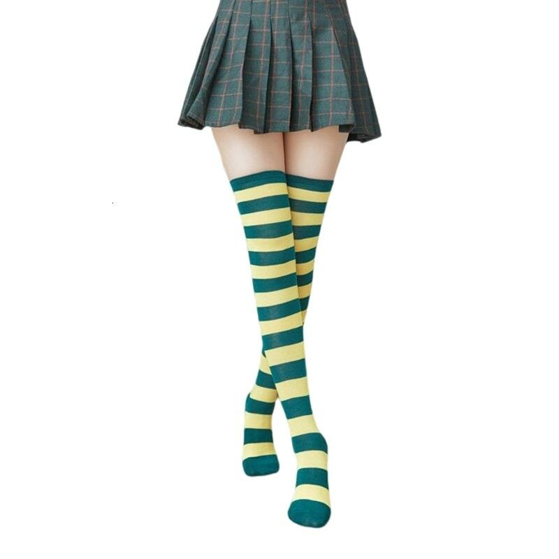 Длинные полосатые колготки до бедра, темно - зеленый средний ye