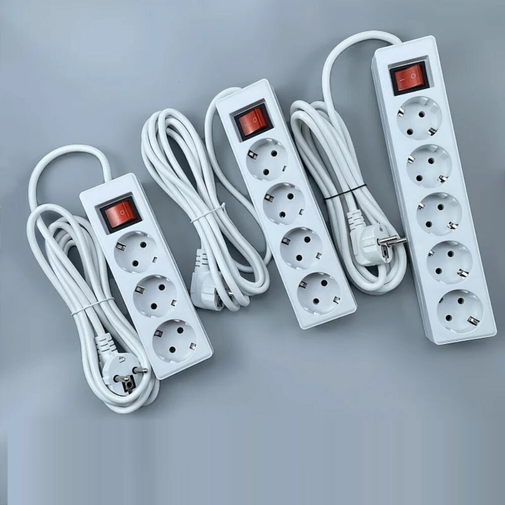 Стандартный немецкий сетевой фильтр для дома, 3/4/5 розеток в ряд, плоский адаптер, выключатель света, сетевой фильтр, удлинительный кабель 3 м.