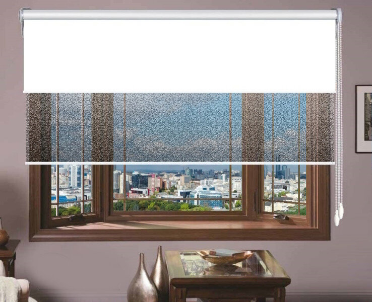 Двойная рулонная штора "День-Ночь" от "Мастер Плюс", ткань Эко белый + тюль Микро белый, 130 х 180 см