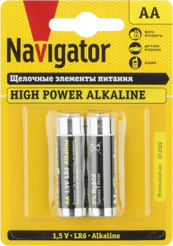 Элемент питания Navigator алкалиновый, AA, LR6, NBT-NE-LR6-BP2