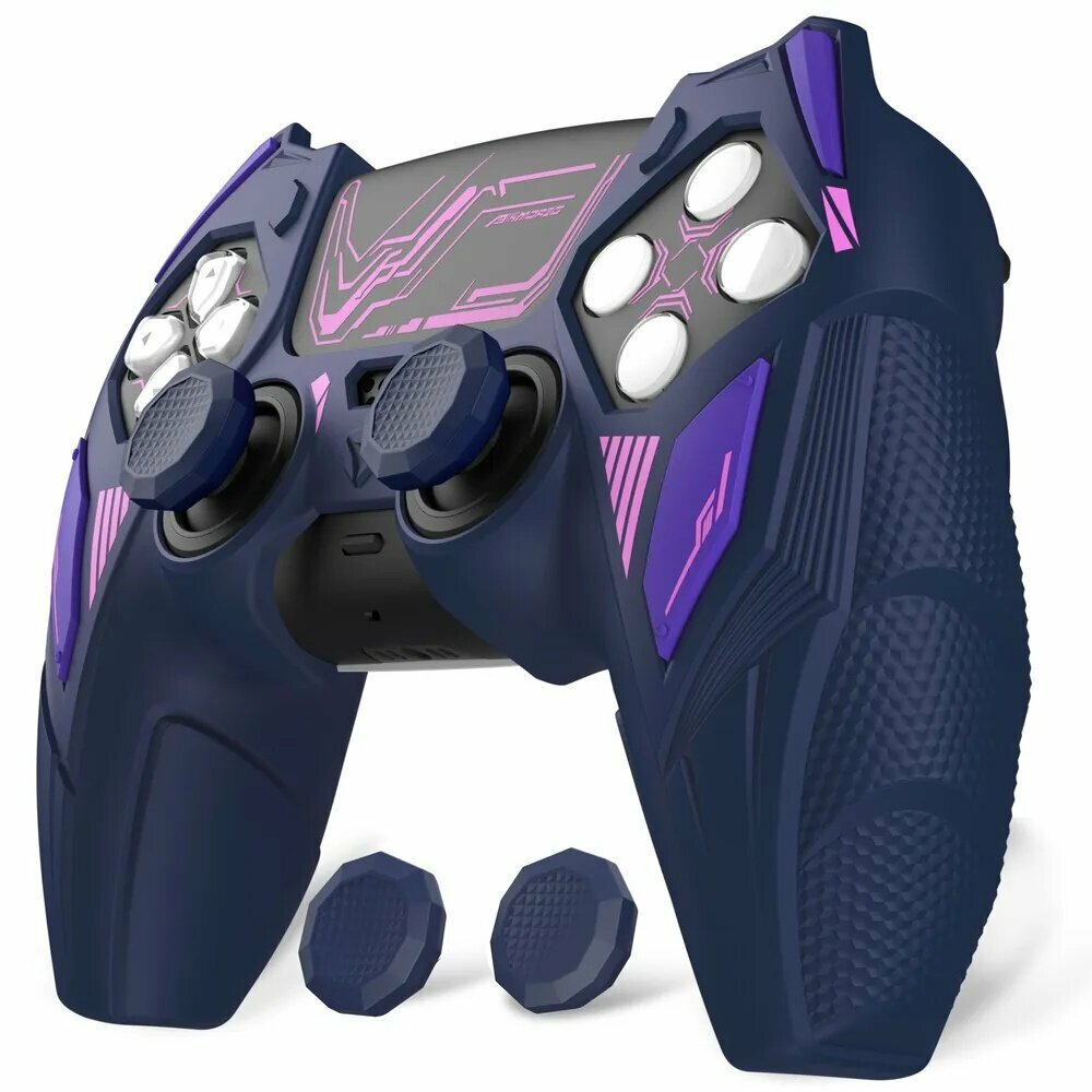 PlayVital силиконовый чехол для геймпада PS5 DualSense Mecha Rhino, совместим с док-станцией, сине-фиолетовый