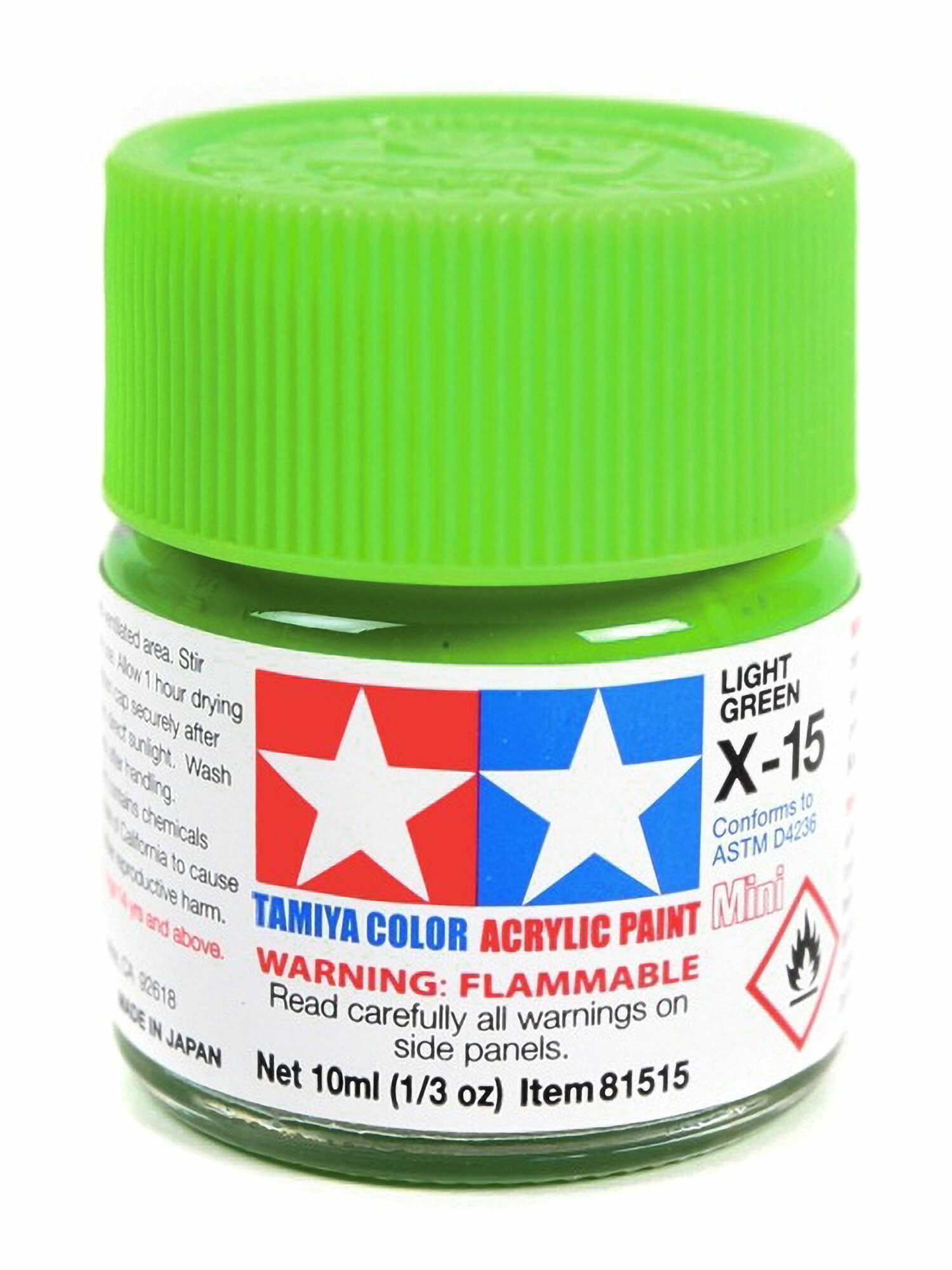 Краска акриловая Tamiya Color X-15 Light Green 81515 светло-зеленая глянцевая, 10 мл