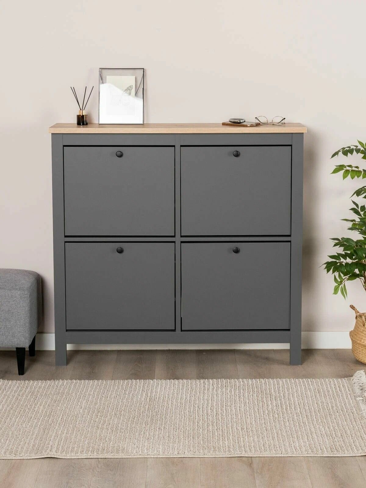 Сага тумба для обуви 113х108 серая/ясень