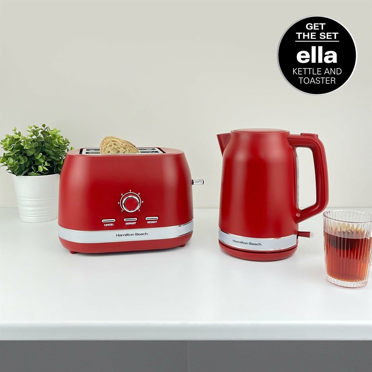 Сет Тостер на 2 ломтика + Чайник Hamilton Beach Kettle and Toaster Set, Ella - Red