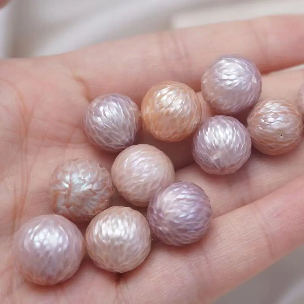 12-14 мм натуральный розовый фиолетовый жемчуг круглой формы резной пресноводный свободный жемчуг для изготовления ожерелья, браслета