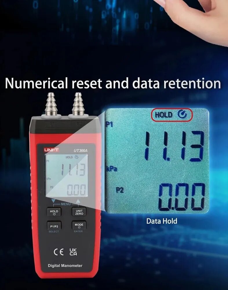 UNI-T UT366A цифровой манометр для измерения давления и дифференциального давления — фото 1
