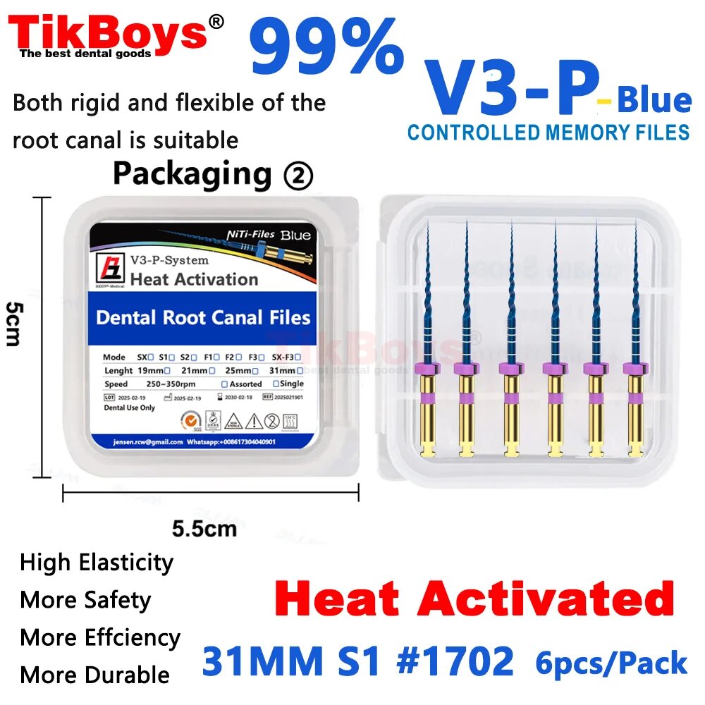 TikBoys V3-P Blue эндофайлы 6 шт. Blue-31MM-S1