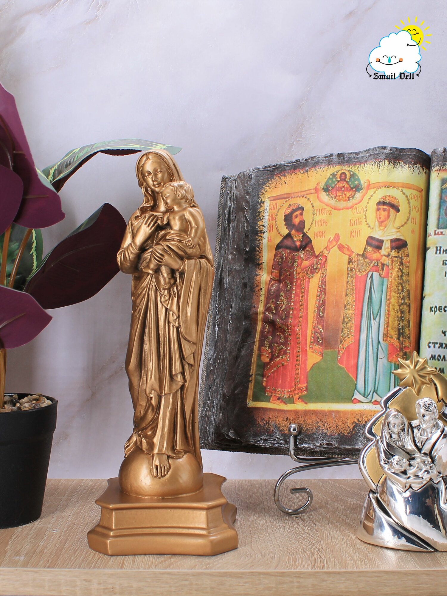 Статуэтка Дева Мария (Мадонна с младенцем) , 24,5 см , гипс, цвет бронза