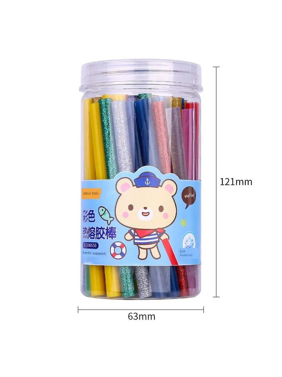 Клеевые стержни Deli цветные 7ммх100мм, 55 шт