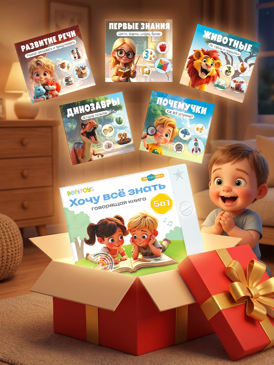 Развивающая игрушка для детей говорящая книга Нажималка 5в1 для детей "Хочу все знать" BertToys