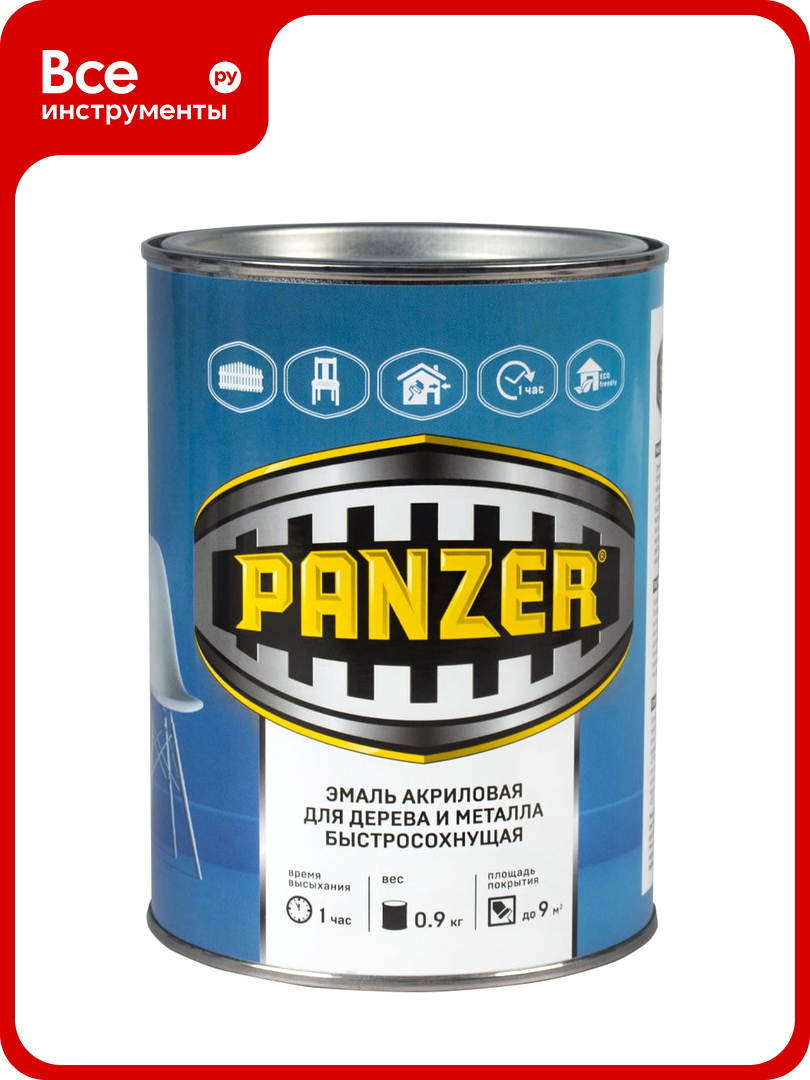 Акриловая эмаль PANZER полуглянцевая, белая, 0.9 кг 219819