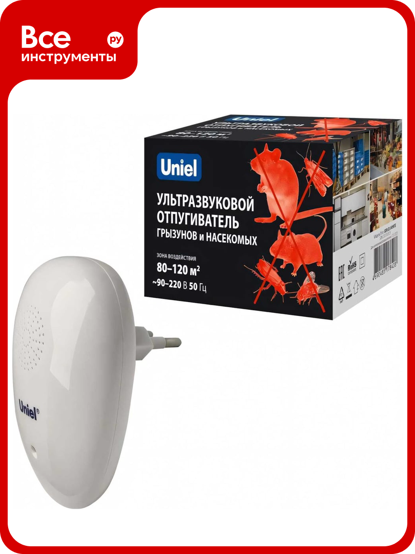 Ультразвуковой отпугиватель насекомых и грызунов Uniel UDR‑E14 WHITE UL‑00010831 пластиковый корпус, питание от сети