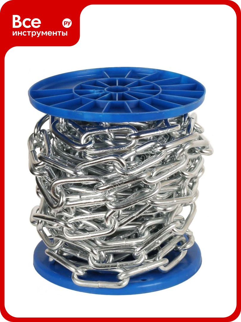 Цепь длиннозвенная ADMIRAL STARS DIN 763 оцинкованная стальная, негрузоподъемная, совместимая со стандартом