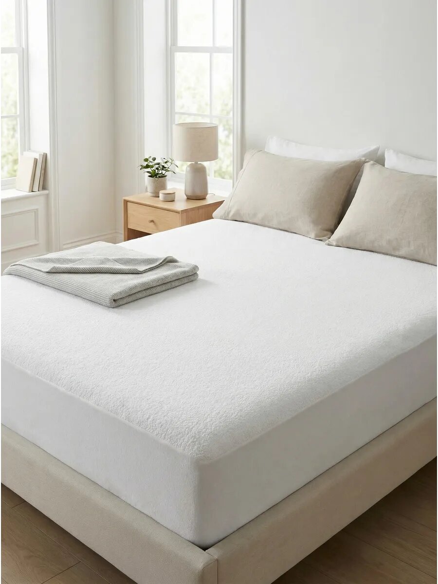 Наматрасник непромокаемый на резинке с бортами ЛиСофиТекс, махровый, AQUASTOP, белый, 160×200×28