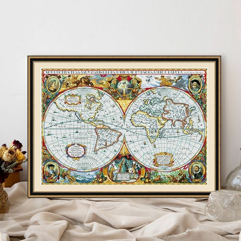 Эксклюзивный набор для вышивания карты мира, 90x66 см, 11CT 3 нити