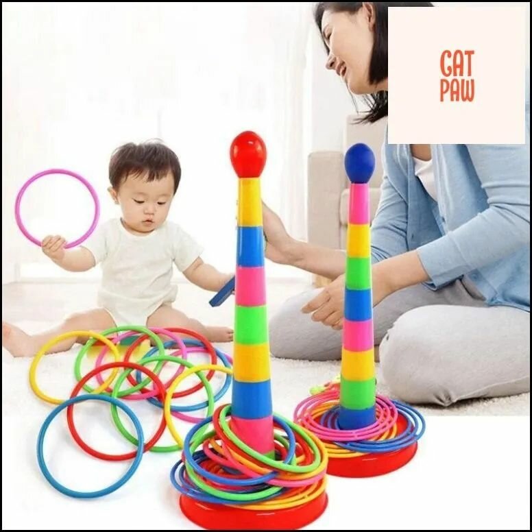 Кольцеброс детский, игровой набор, ABS пластик, 1 башня, 12 колец