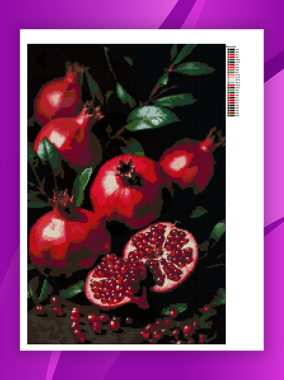 Алмазная мозаика без подрамника - вышивка Гранаты 40 х 60 см