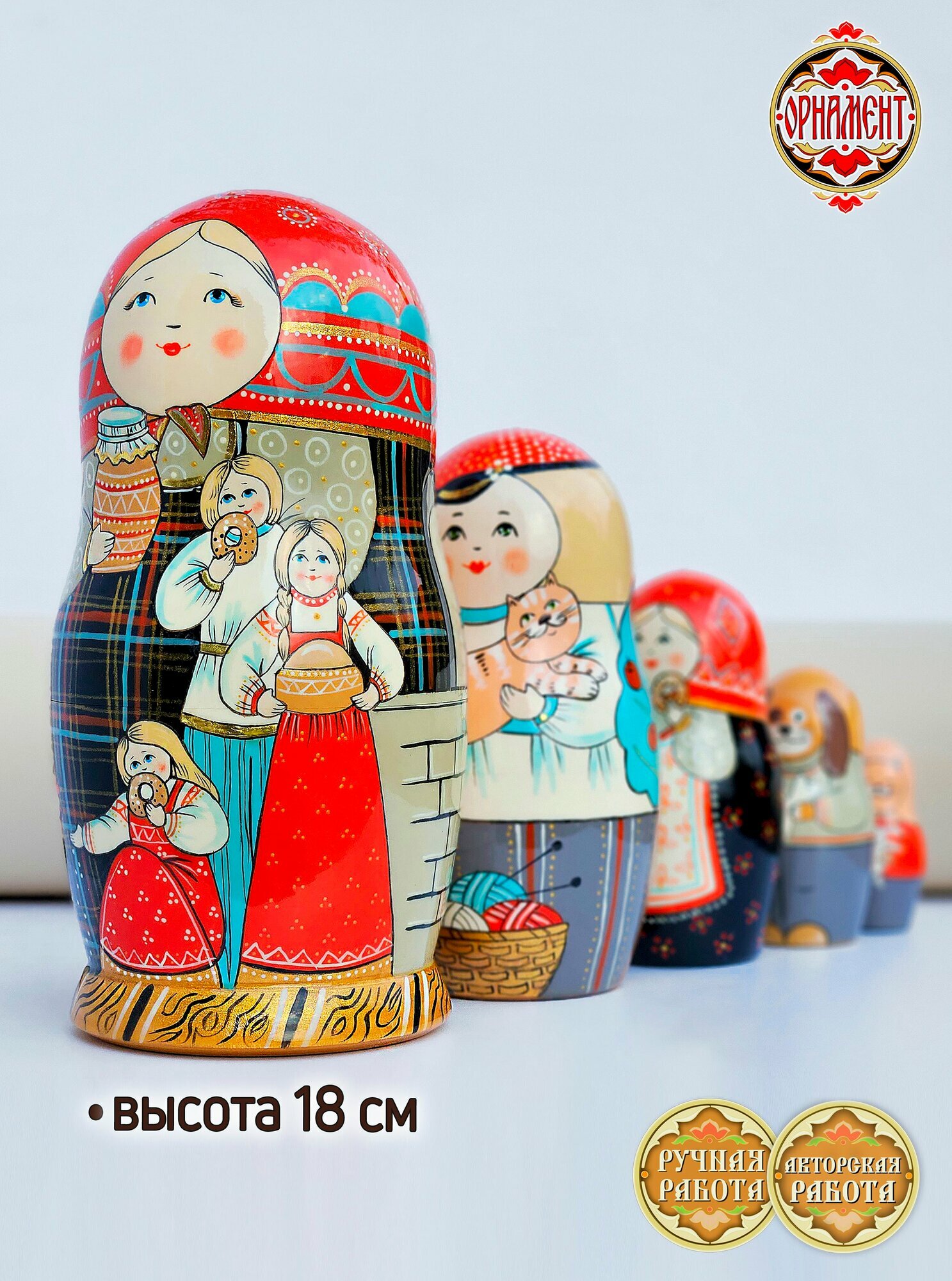 Матрешка деревянная детская, 18 см, 5 мест