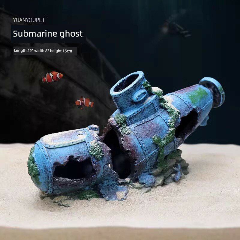 Декоративные элементы для аквариума: искусственные самолеты, затонувшие корабли, подводные лодки и мусор, полный набор