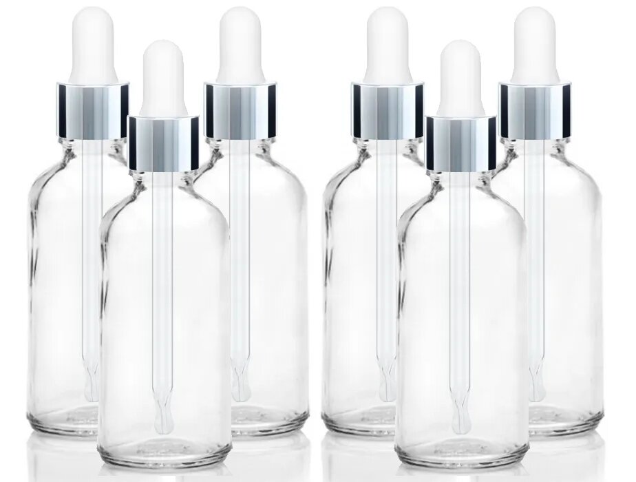 Дорожный флакон/Пустой флакон/Флакон для масла и сыворотки /Флакон косметический с пипеткой 50 мл, 6 шт прозрач. силвер