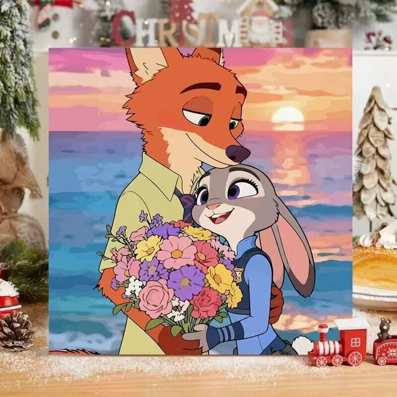 Картина по номерам на холсте с подрамником 20х20 "Зверополис"zootopia