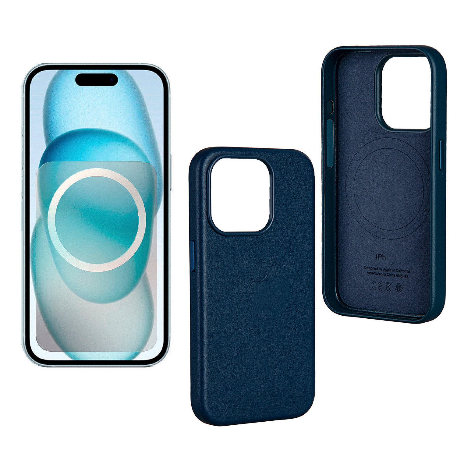 Чехол iPh 15 Pro Leather Case 100% ORG (MagSafe) c LOGO Blue