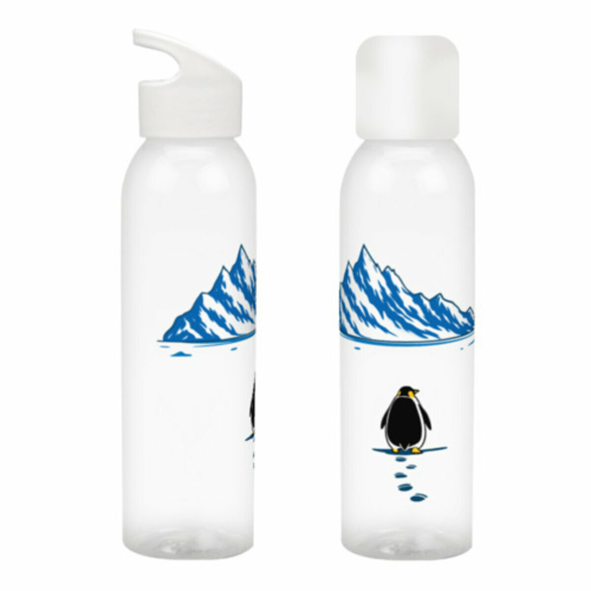 Бутылка для воды «Одинокий пингвин идет к горе. Мем» (белый)
