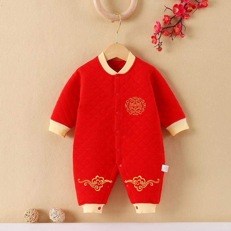 Красный теплый комбинезон для младенцев, праздничный новогодний наряд, наряд на полную луну, наряд на сто дней, наряд на первый день рождения ребенка, новый стиль