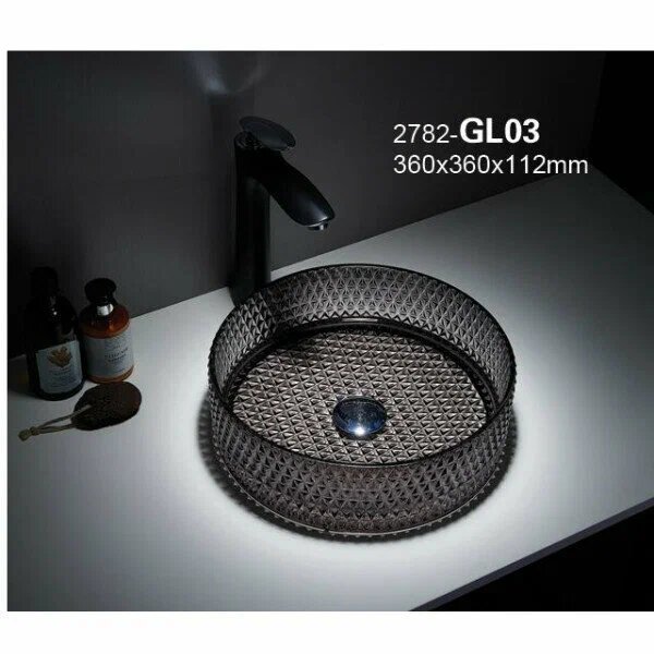 Раковина накладная Ceramalux (Керамалюкс) GL03 стекло графит