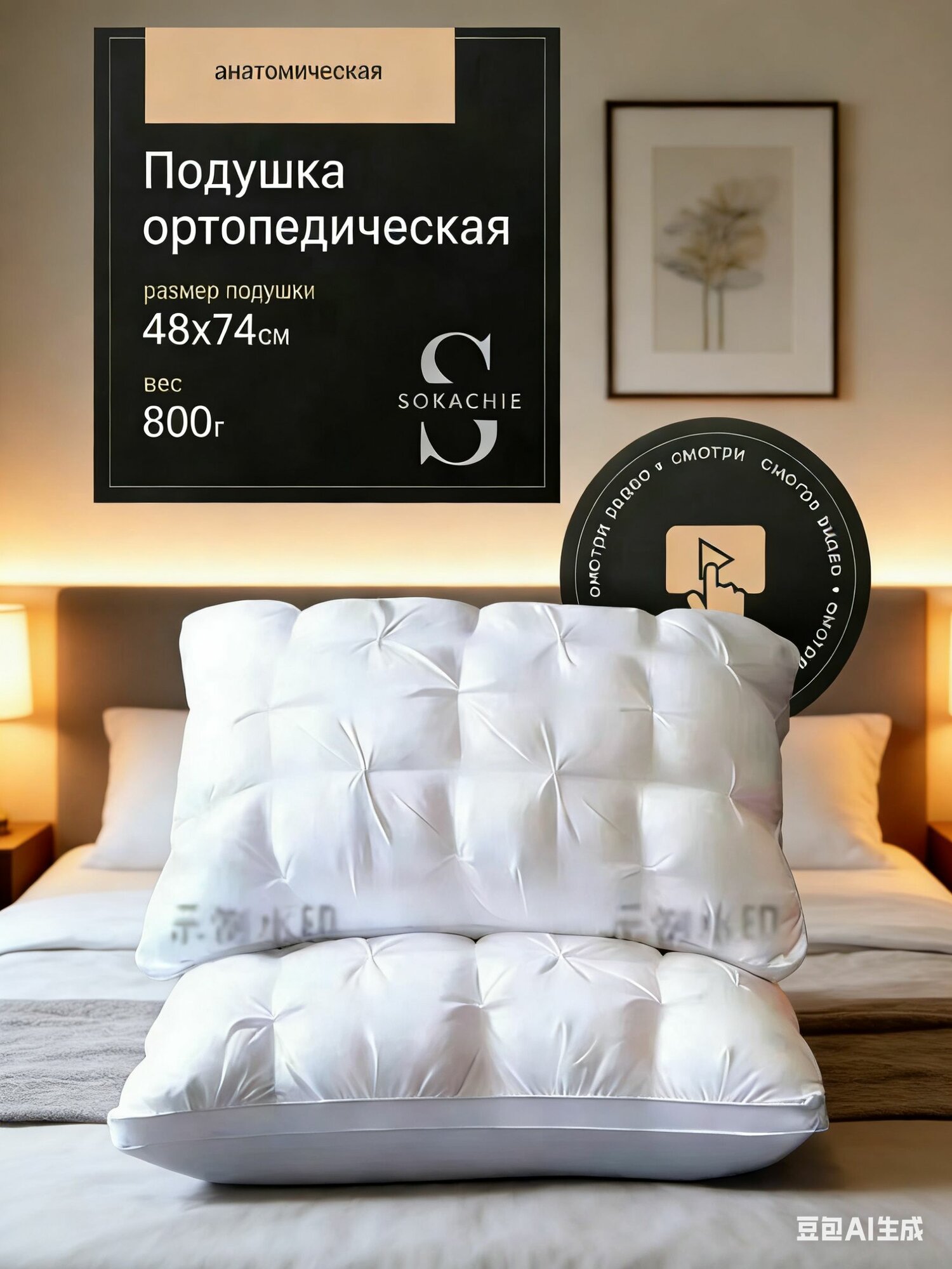 Ортопедическая подушка 70x50см, высота 19 см