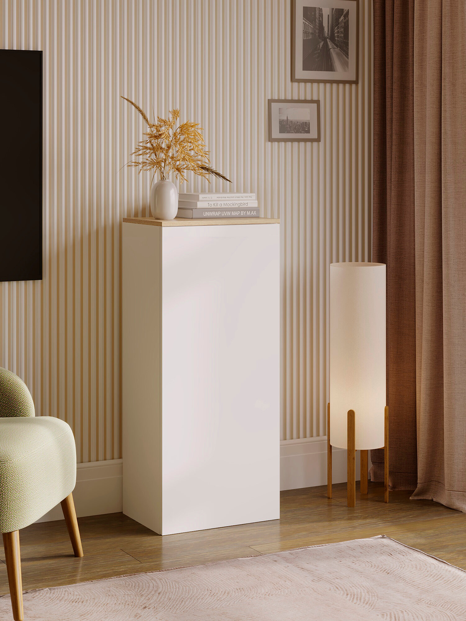 Шкаф-пенал, шкаф распашной, стеллаж с полками, Click, 50х34х109 см, белый, сонома